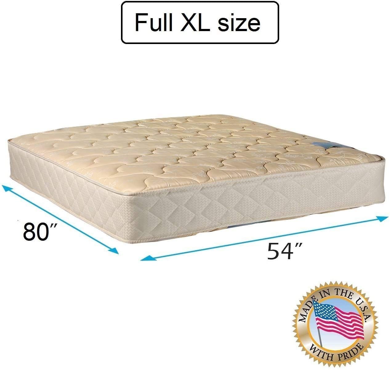 Dream Solutions USA Chiro Gentle Firm Full XL Two-Sided Mattress Only with Mattress Cover Protector (Beige) - Orthopedic, Innerspring Coils, Long Lasting