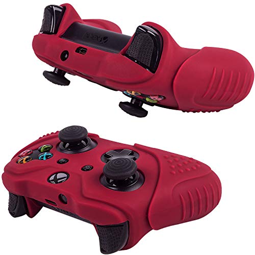 CHINFAI Xbox One S/X Controller Grip Skin Anti-Slip Silicone Protective Cover Case for Xbox 1 Controller with 4 Set Thumbstick Caps (Red)