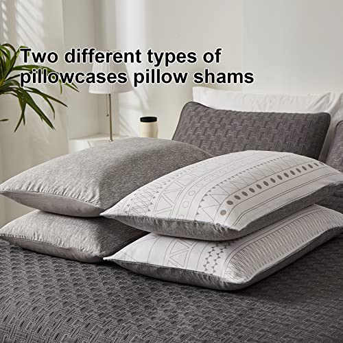 Boho Comforter Set King,7 Pieces Bed in a Bag White Grey Comforter Geometric Bohemian Bedding Set with Pillowcases Soft Microfiber Comforter and Sheet Set King Size