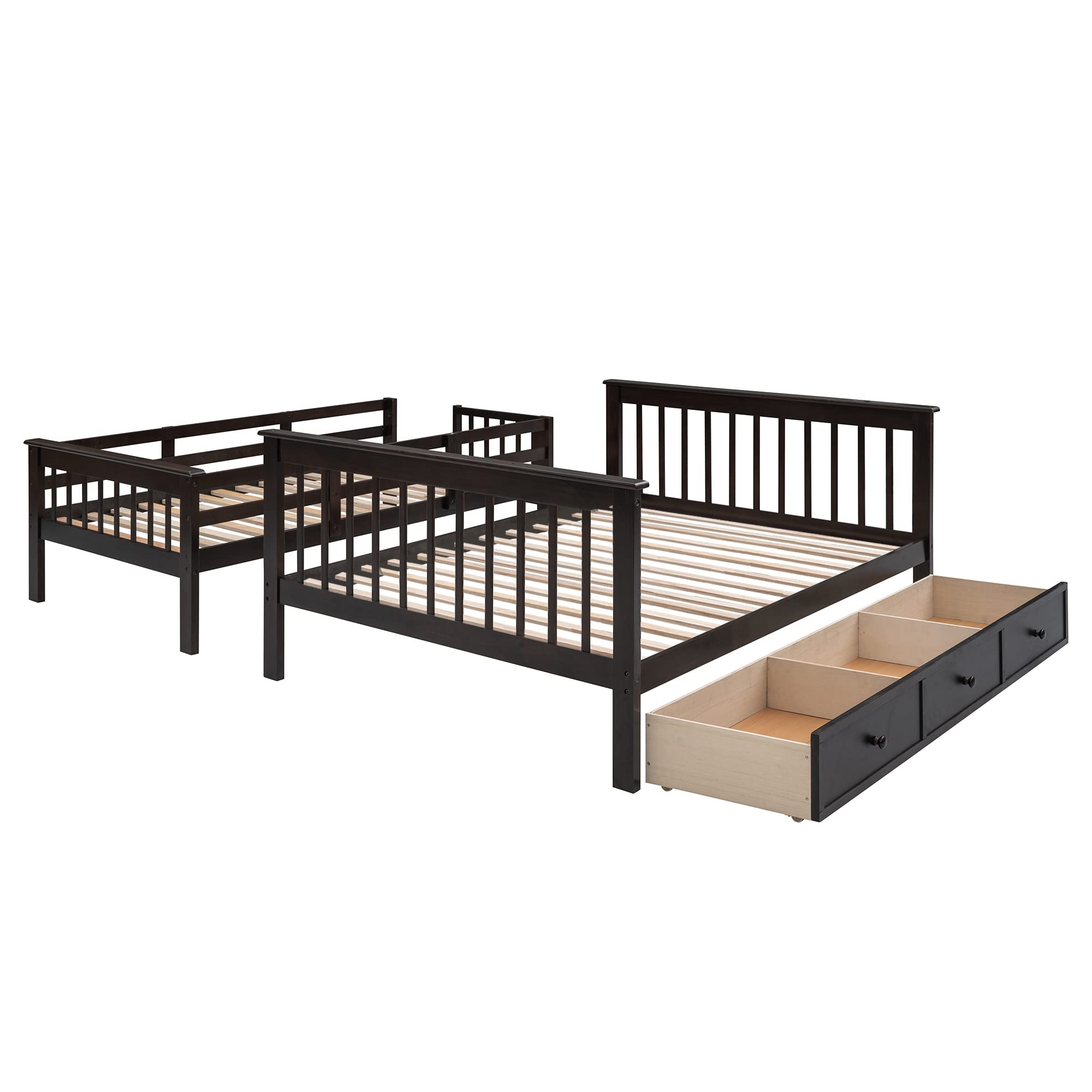 BIADNBZ Full Over Full Bunk Bed with Stairs Storage and Drawers, Solid Wood Bunkbed with Staircase for Kids Teens Adults, can be Separated into 2 Platform Bedframe, Gray