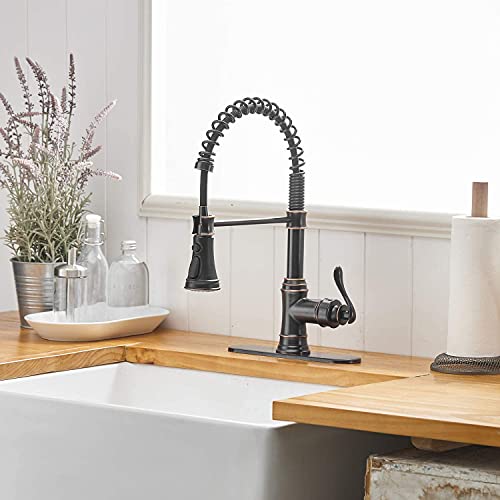 Bathfinesse Kitchen Sink Faucet with Pull Down Sprayer, 1 or 3 Hole, Oil Rubbed Bronze