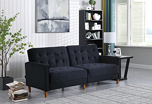 DHHU Adjustable Couch Sleeper Sectional, Loveseat for Living Room, Bedroom or Office, Modern Velvet Upholstered Sofa Bed, Black Color