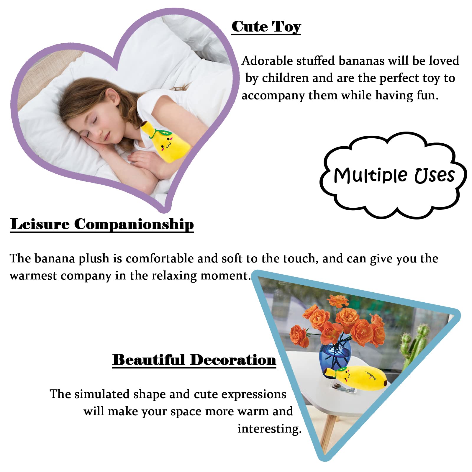 zhidiloveyou Banana Plush Pillow Stuffed Banana Plushie Cute Fruit Toy for Kids, 13.7 inch