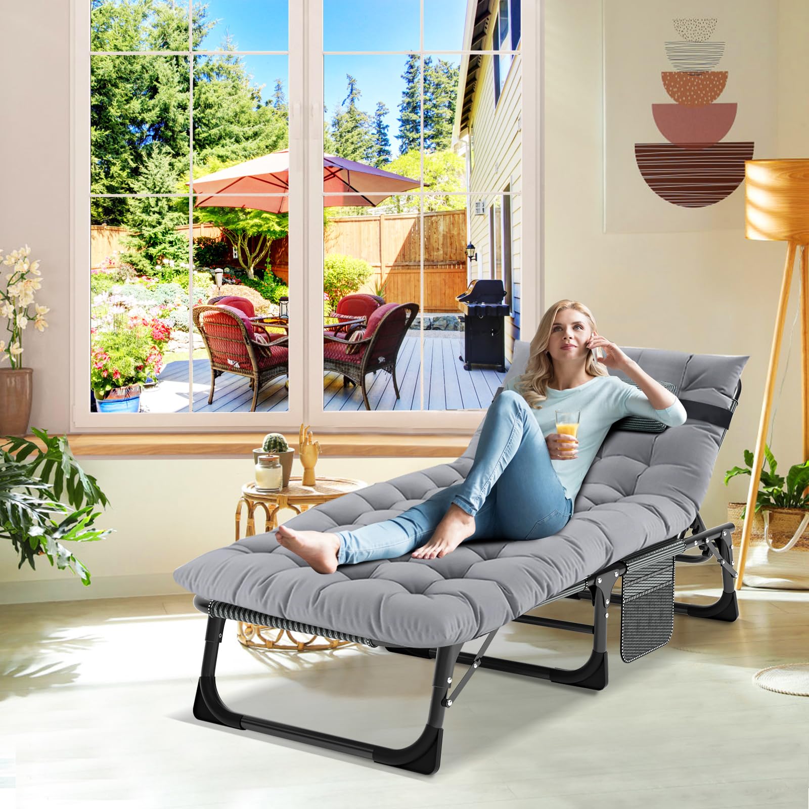 ABORON Foldable Camping Cots for Adults, Double Layer 1200D 500lb Loading Cot for Sleeping, Heavy Duty Guest Bed with Mattress Carrying Bag