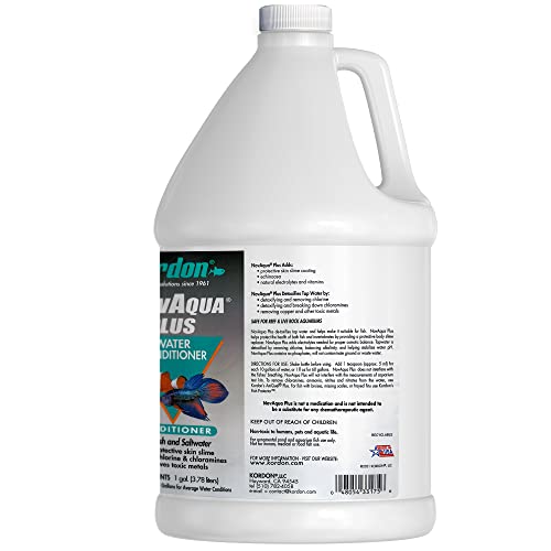 Kordon NOVAQUA Plus - Freshwater & Saltwater Aquarium Water Conditioner β Instantly Detoxifies Chlorine, Chloramines, & Heavy Metals, Replaces Fish Slime Coat, Reduces Fish Stress, 1-Gallon
