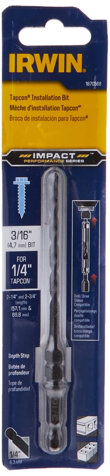 IRWIN Tools 1870568 Impact Performance Series Concrete Screw Installation 3/16-Inch X 5-Inch Drill Bit for 1/4-Inch Screws