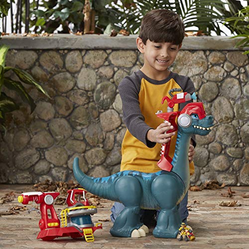 Chomp Squad Playskool Blazeasaurus and Sparks McKenzie, 20-Inch Brachiosaurus Dinosaur Firefighter Toy and Action Figure for Kids 3 and Up