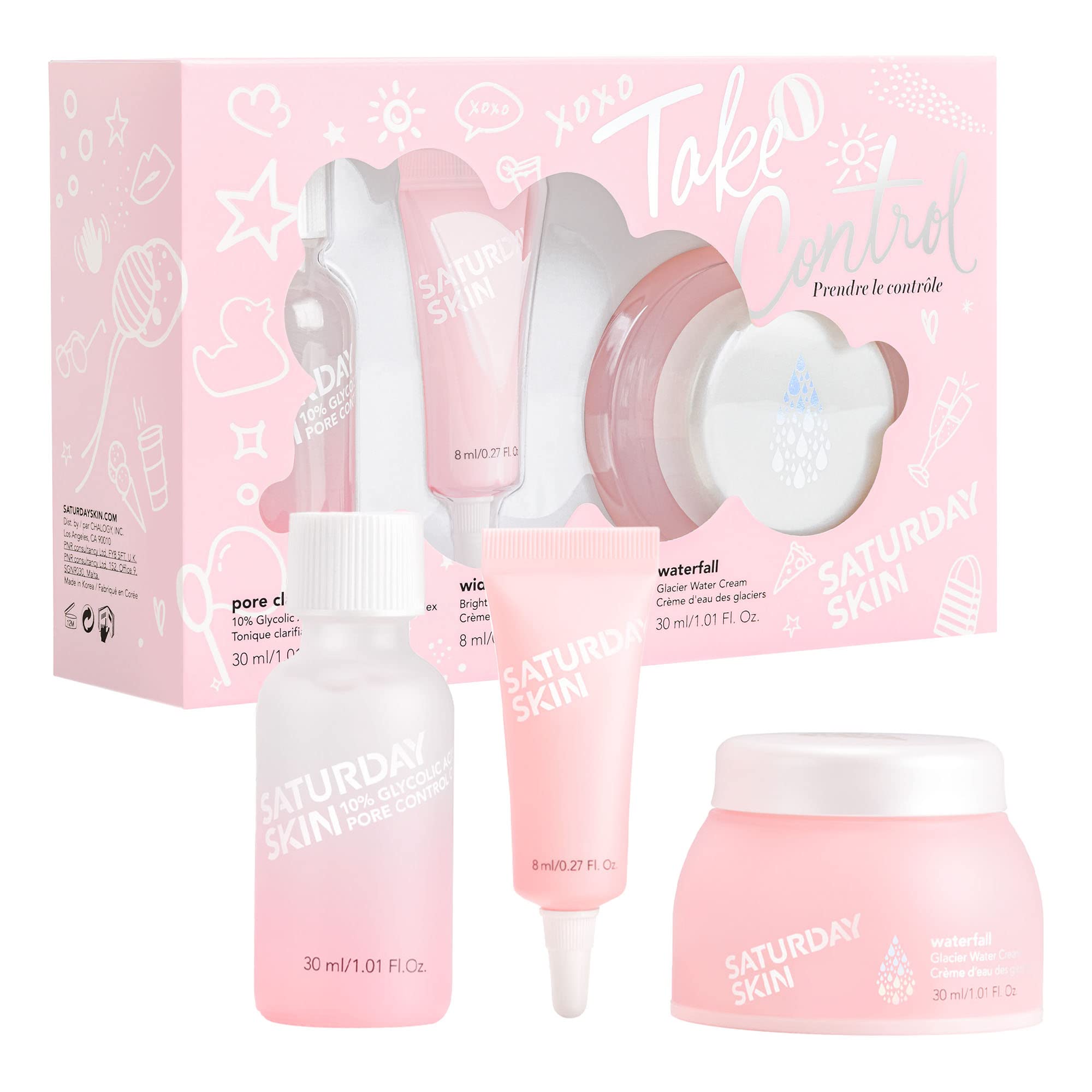 Saturday Skin 3-Piece Skin Care Set - Pore Clarifying Toner, Brightening Eye Cream, Waterfall Glacier Water Cream for Daily Cleansing Refreshing Skin Care Kits for Women & Men