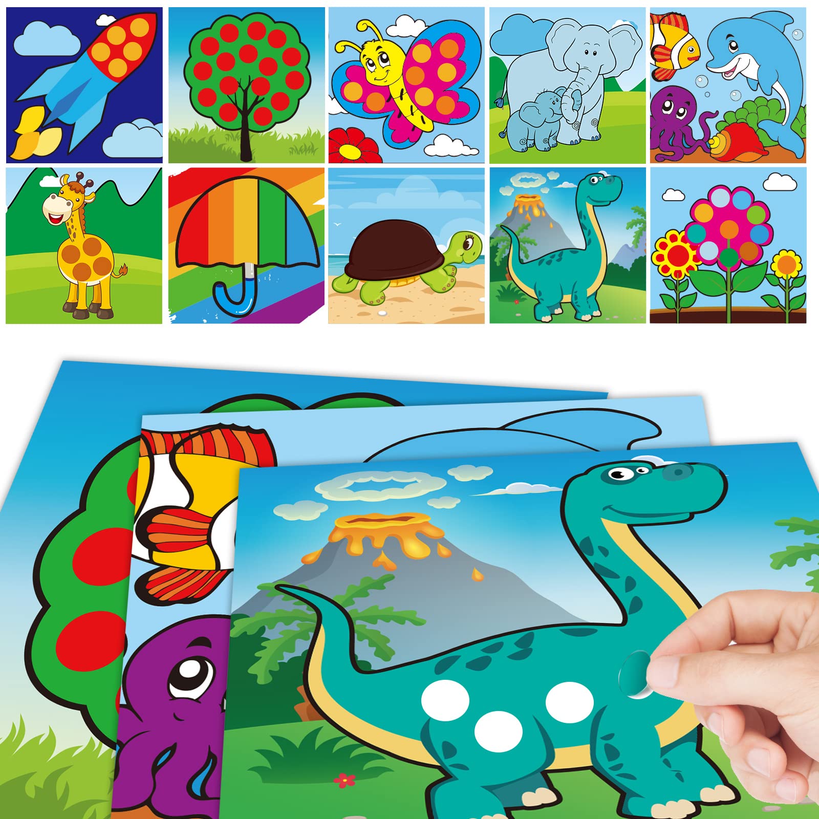 chiazllta Art Activity : Kids Do A Dot Stiker for Learning Educating, Animal Rainbow Dot Page Art Gift for Age 3-7 Girls Boys Toddlers Preschool Kindergarten