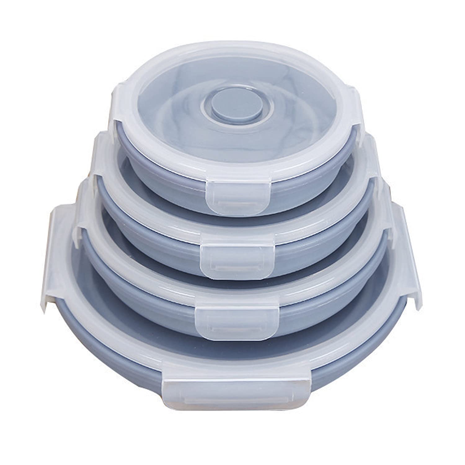 BESUNTEK Collapsible Bowls, Silicone Food Storage Containers with Lids, Set of 4 350/550/800/1200ml Silicone Lunch Containers Leftover Food Containers Leak-Proof Airtight Microwave & Dishwasher Safe