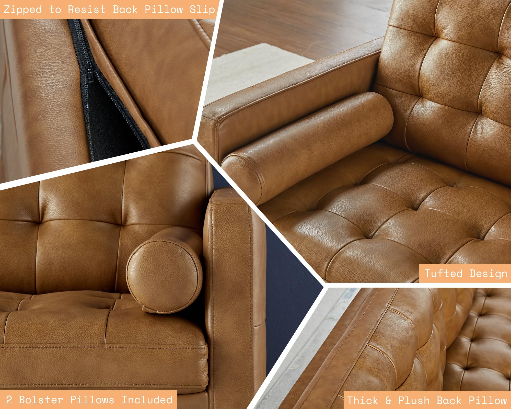 AMERLIFE Leather Sofa, 3 Seater Genuine Leather Sofa, Mid-Century Leather Sofa, Comfy Couch for Living Room-Dark Brown Leather Sofa Couch