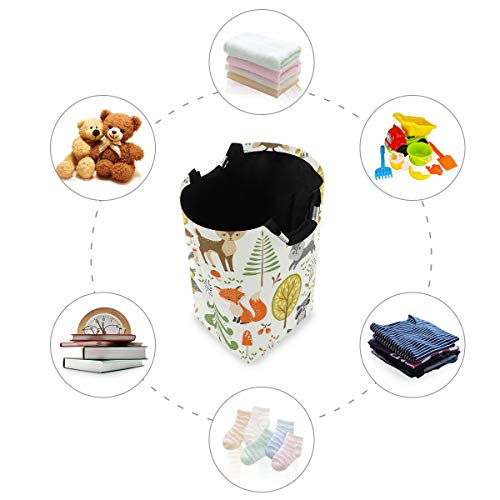 Laundry Hamper Bucket Cute Woodland Animals Trees Mushrooms Berries Collapses Laundry Basket Washing Bin for Home Organizer Nursery Storage Baby Hamper Kids Room