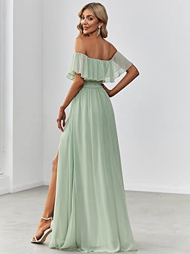 Ever-Pretty Womens Ruffle Sleeves Plus Size Sparkle Tulle Summer Wedding Guest Dress Mint Green US16