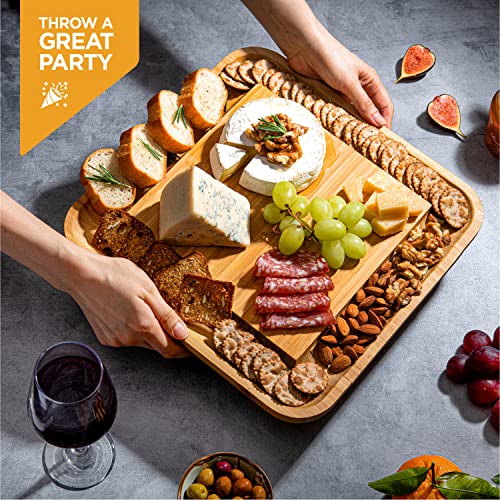 Large Charcuterie Board Gift Set - Bamboo Cheese Board and Knife Set - Wooden Cheese Board Platter - Meat/Cheese Cutting Board with 4 Cheese Knives - Mothers Day Gifts, Housewarming, Wedding Gift