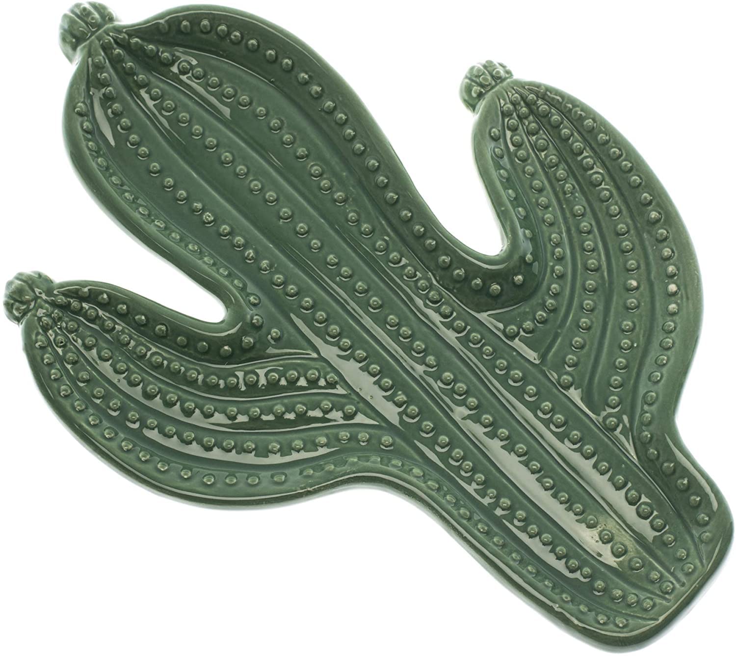 Green Cactus Shape Spoon Rest, By Glaver's - Kitchen Utensil, Ceramic Spoon Rest Rustic Farmhouse Design - For Stove Top and Kitchen Counter. Dishwasher Safe.