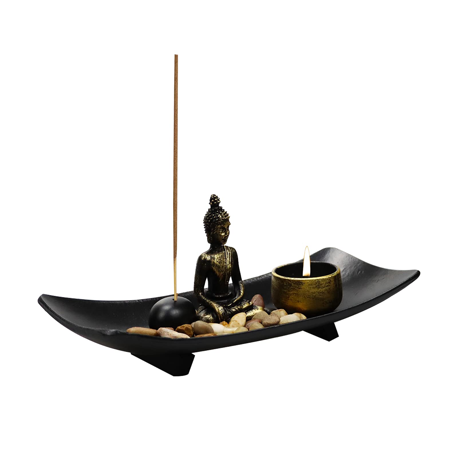 Chris.W Buddha Resin Incense Burner Holder, Zen Garden Tea Light Candle Holder, Buddha Statue Ornament for Home Office Yoga Room Decoration