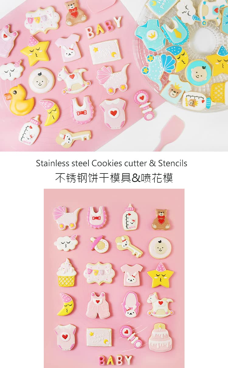 Baby Shower Series Cookie Cutters Set of 9 pcs, Stainless Steel Fondant Cutter Molds Baking DIY
