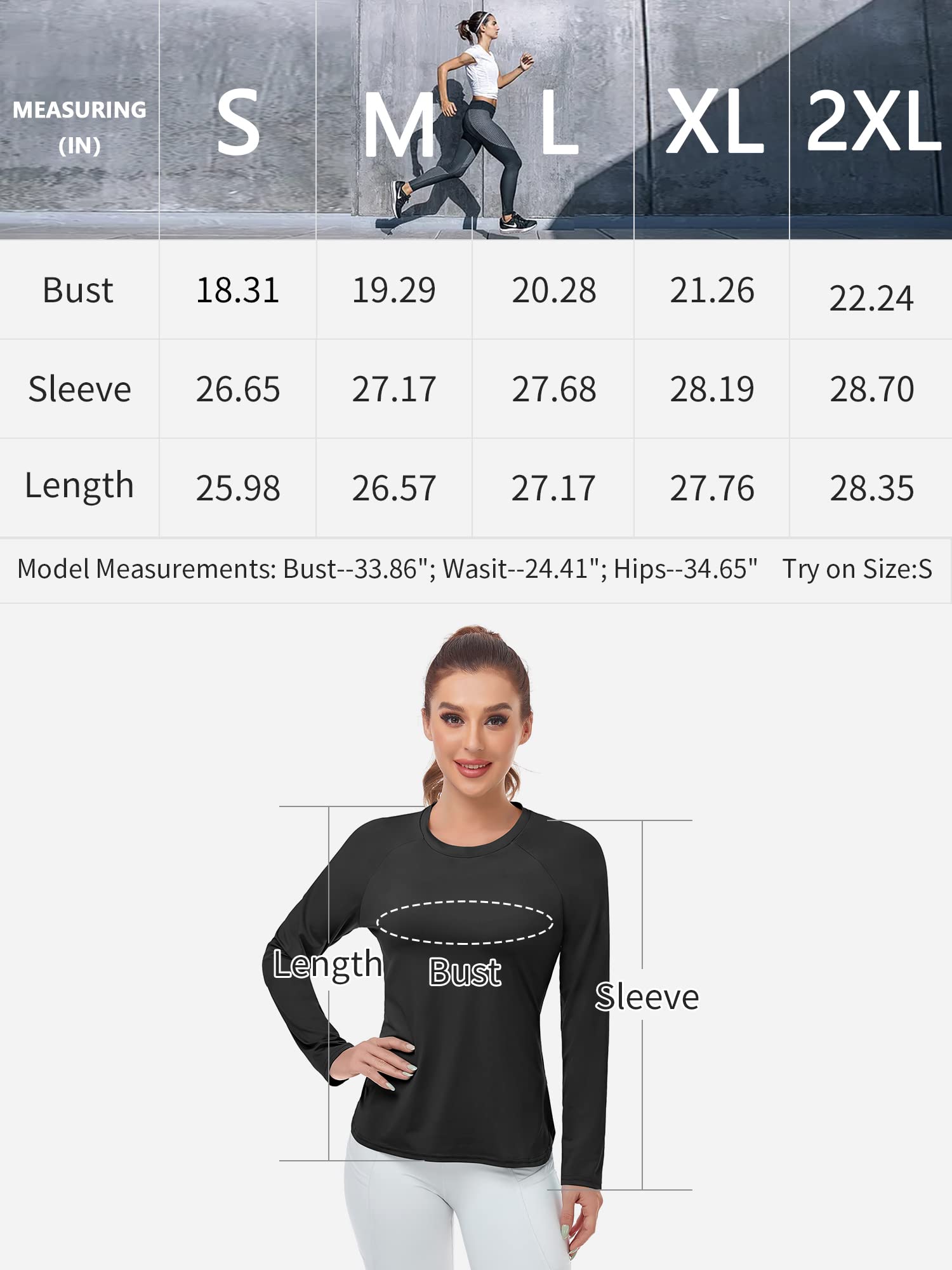 Abrooical Women's Sun Protection Shirt Long Sleeve Running Sport Workout Moisture Wicking Rash Guards Tops Black XX-Large