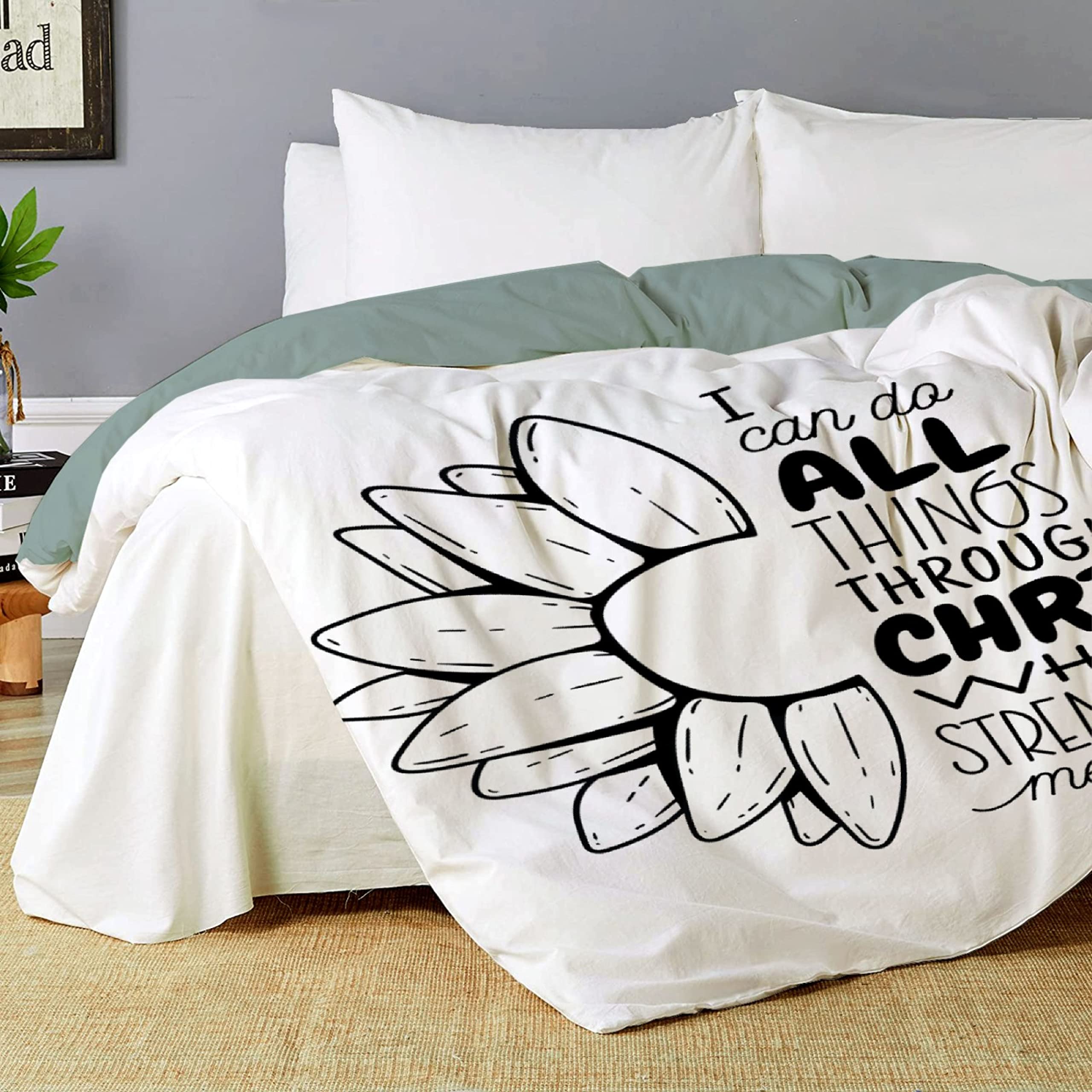 Bible Daisy Bible Verse Bedding Set Set for Women Men,Full 90x80In Religious Decor Christian Duvet Cover Set Scripture Comforter Cover Set 3 Pieces Inspirational Quilt Set for Dorm Bedroom