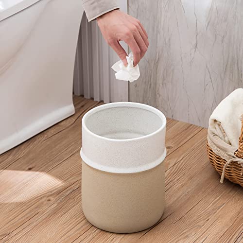 Bathroom Accessory Set 4 Piece & Small Trash Can Wastebasket, Rustic Farmhouse Bathroom Decor, Living Room Decor, and Accessories, Sand Glaze Non-Slip Design, Beige