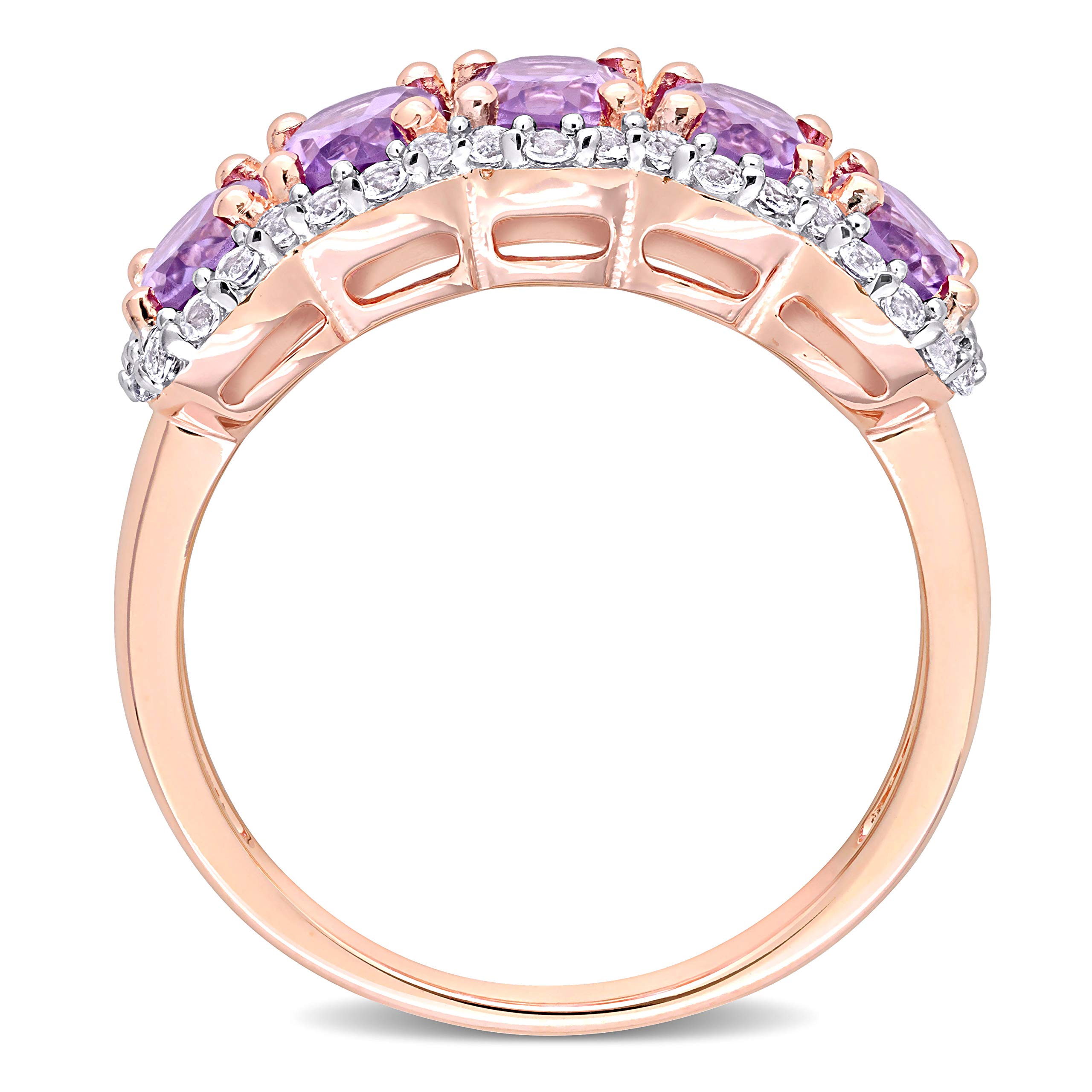 Abbie+Cleo Womens Oval Cut Purple Amethyst and White Topaz Gemstone Wide Band Ring in Rose Gold Flash Plated Sterling Silver, Size 5