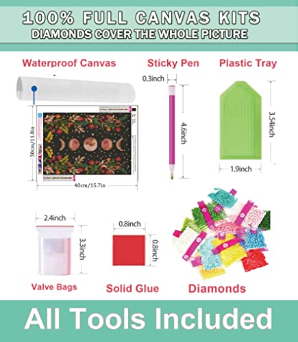 Diamond Painting Kits for Adults and Kids,The Moon and Flowers Under The Stars 5D DIY Diamond Painting 12x16Inch
