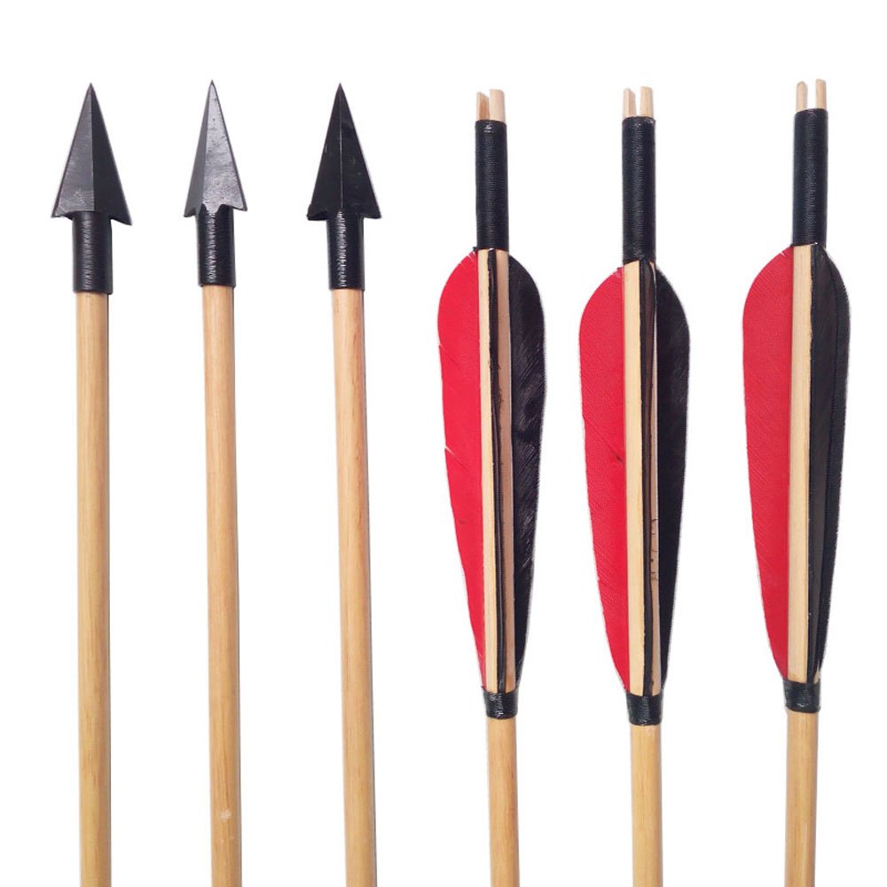 AMEYXGS 6/12pcs 8mm Diameter Metal Traditional Broadheads Archery Glue on Arrowheads for Wooden Bamboo Arrows (12)