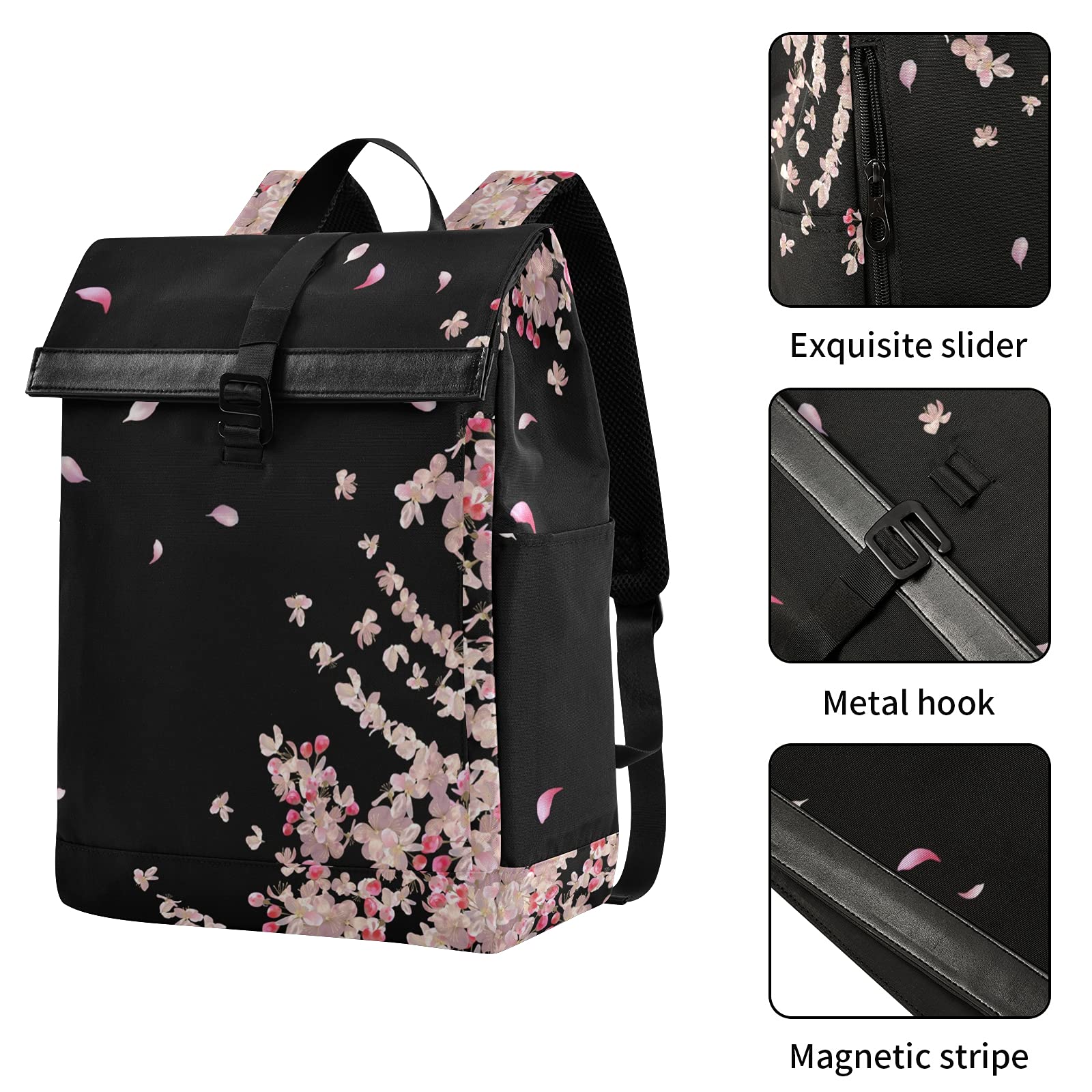 ALAZA Flying Plum Cherry Blossom Flowers Large Laptop Backpack Purse for Women Men Waterproof Anti Theft Roll Top Backpack, 13-17.3 inch
