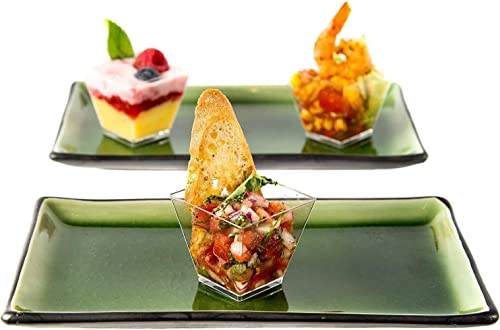 DLux 50 x 2oz Square Mini Dessert Cups with Spoons, Clear Plastic Parfait Appetizer Cup - Small Reusable Serving Bowl for Tasting Party Desserts Appetizers - With Recipe Ebook