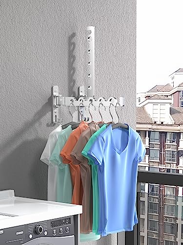 Dr.DJ Wall Hanger for Clothes, Coat Hanger Wall Mounted Silver Retractable Clothes Drying Organizer Rack Garment Hooks Aluminium Folding Indoor Wall Wall Hanger Space Save (2 Racks)