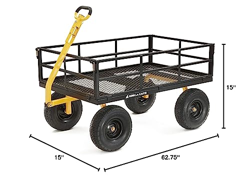 Gorilla Carts GOR1400-COM Steel Utility Cart, Heavy-Duty Convertible 2-in-1 Handle and Removable Sides, 12 cu ft, 1400 lb Capacity, Black