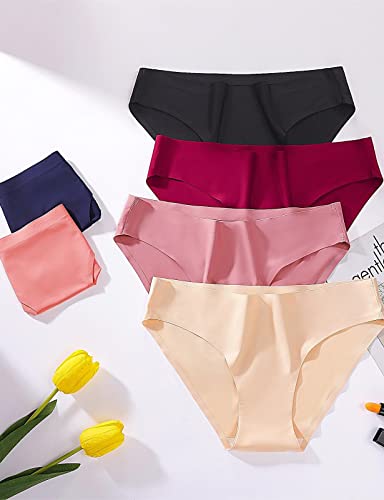 Caterlove Women's Seamless Underwear No Show Stretch Bikini Panties Silky Invisible Hipster 6 Pack (A, Small)