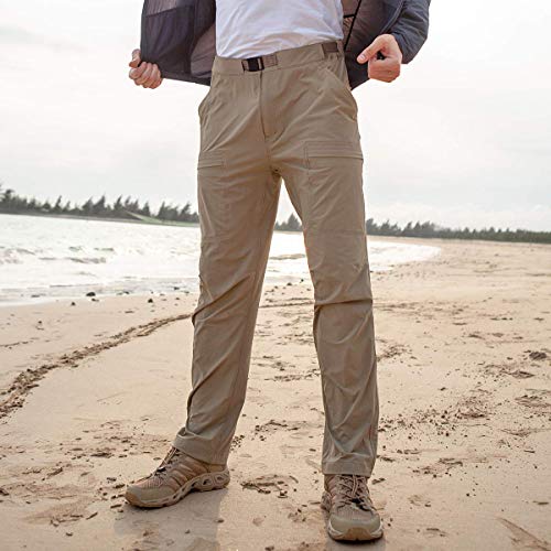 FREE SOLDIER Men's Outdoor Cargo Hiking Pants with Belt Lightweight Waterproof Quick Dry Tactical Pants Nylon Spandex (Mud 32W/30L)