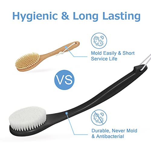 Exfoliating Shower Brush, Bath Body Brush, Never Mold Back Brush Long Handle for Shower, Dry Brushing Body Brush or Wet Brush with Moderate Bristles Black