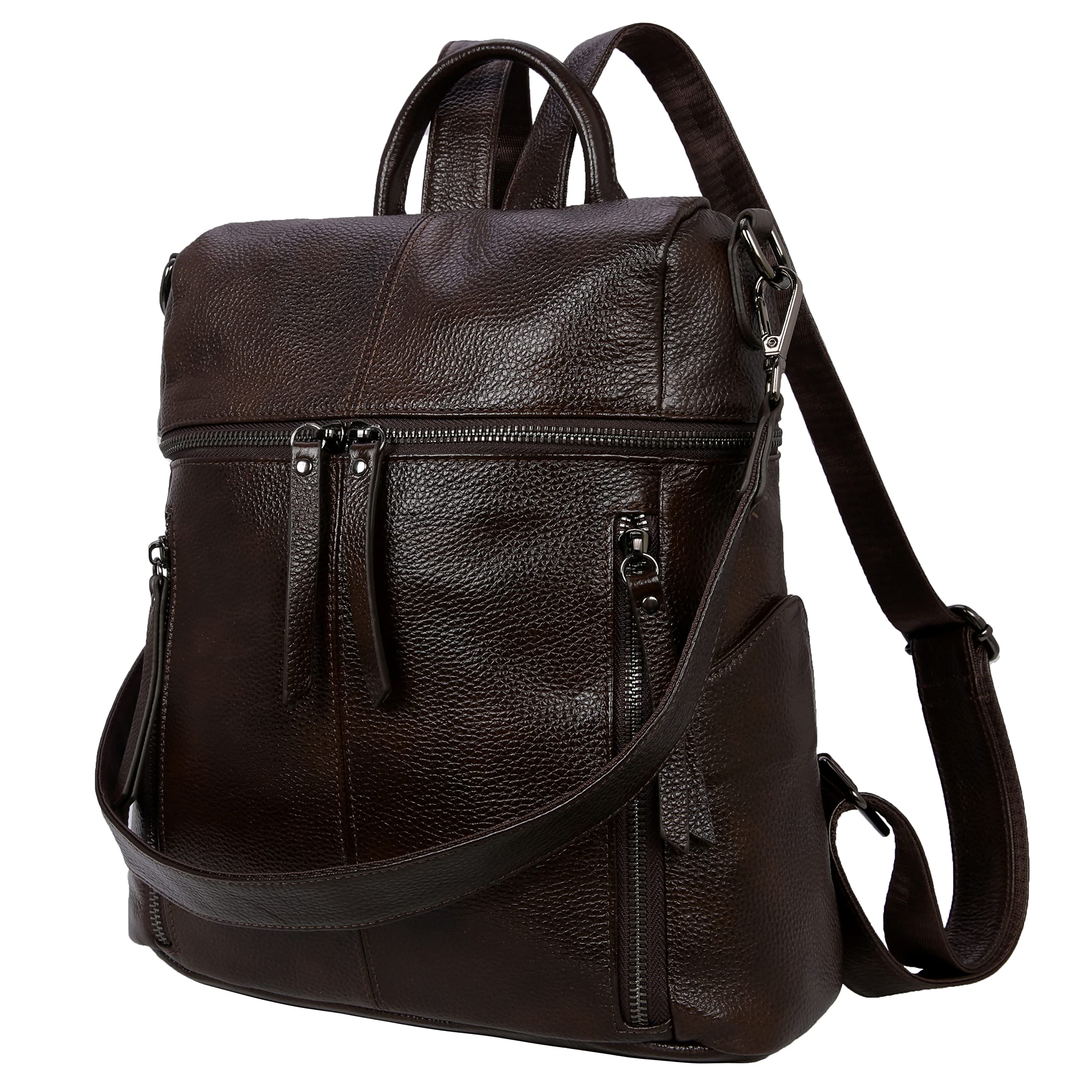 Iswee Genuine Leather Vintage Casual Daypack Backpacks Travel Essentials Anti-theft Work Fashion Backpack Purse for Women (Coffee)