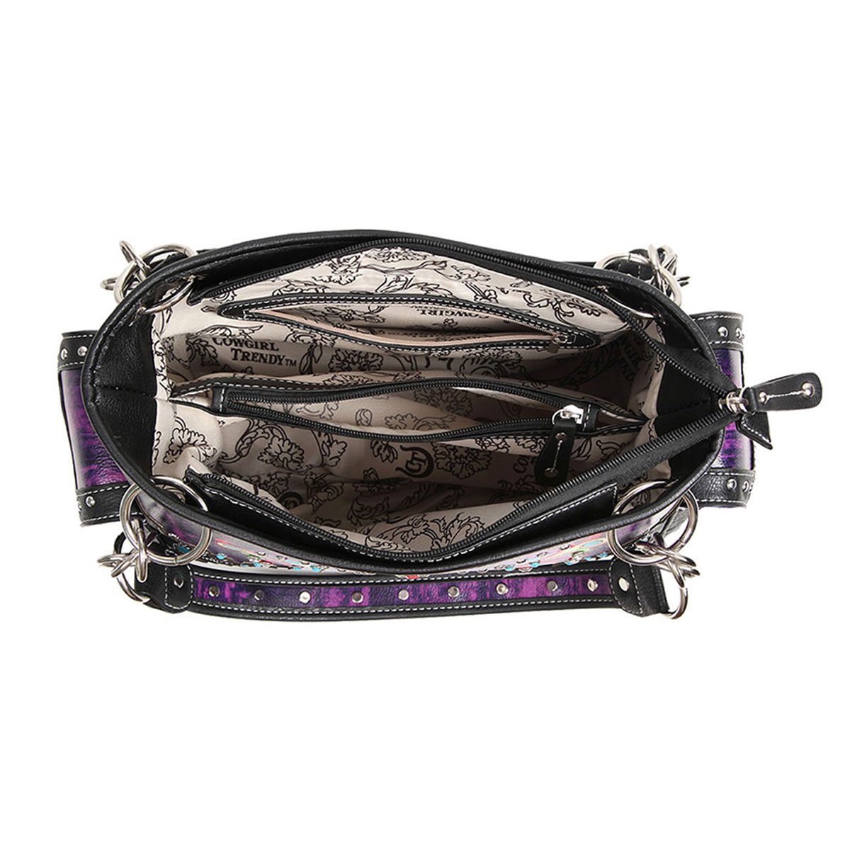 Colorful Dragonfly Western Style Spring Rhinestone Studded Purse Leather Country Handbag Women Shoulder Bag Wallet Set (#2 Purple)