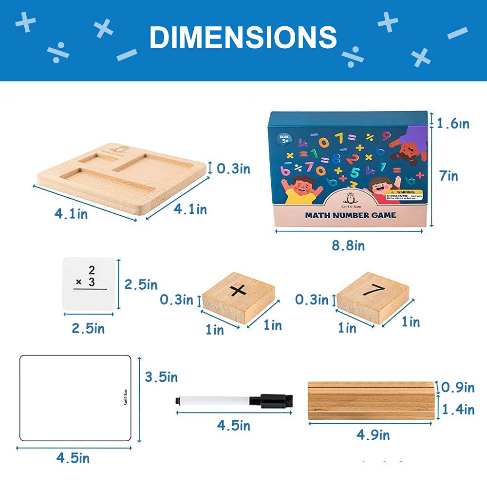 SSol & Sam Educational Math Toys - STEM Counting Toys with Math Flash Cards, Wooden Number Blocks and Boards - Montessori Toys Kindergarten Preschool Kids Ages 4+