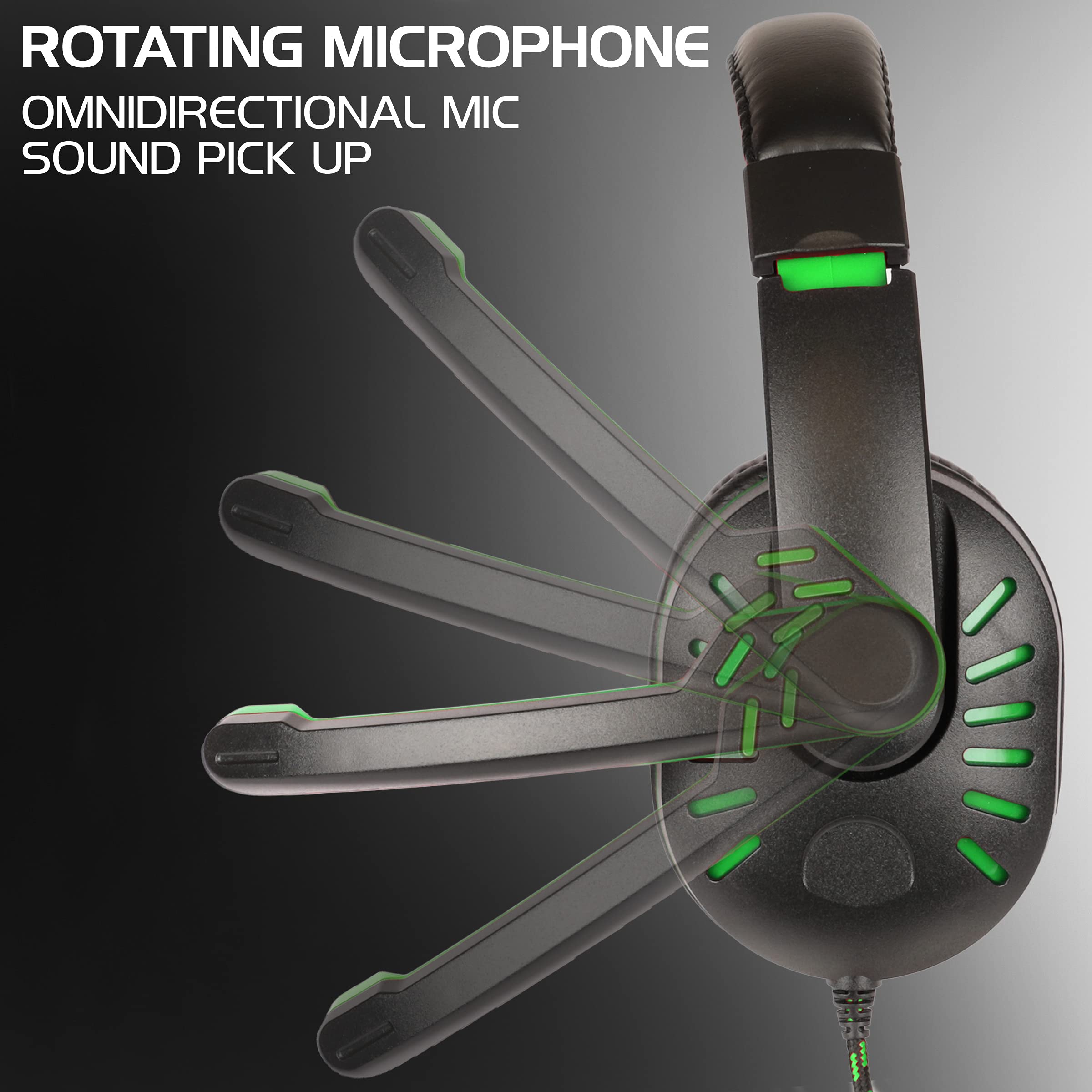 ENHANCE GX-H5 Gaming Headset with Microphone - Universal Gaming Headset for PS4, PS5, Xbox, PC, Switch with Adjustable Headband, Volume Controller, USB Sound-Isolating Earcups, Splitter Cable (Green)