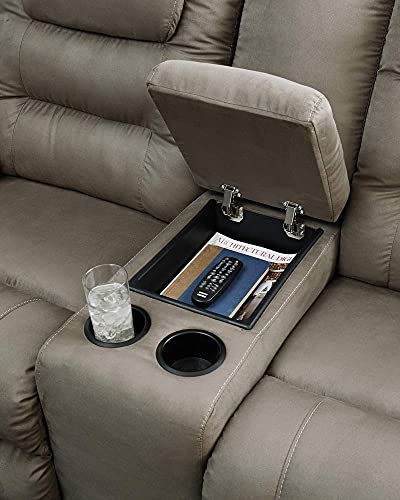 Signature Design by Ashley McCade Contemporary Manual Pull Tab Reclining Loveseat with Center Console, Gray