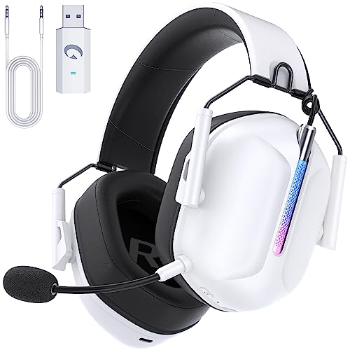 Gvyugke Captain 500 Wireless Gaming Headset, 2.4GHz USB Wireless Headset with Microphone for PS4/PS5/PC/Switch, Bluetooth 5.2 Gaming Headphones with 40H Battery, RGB Light, Ergonomic Design(White)