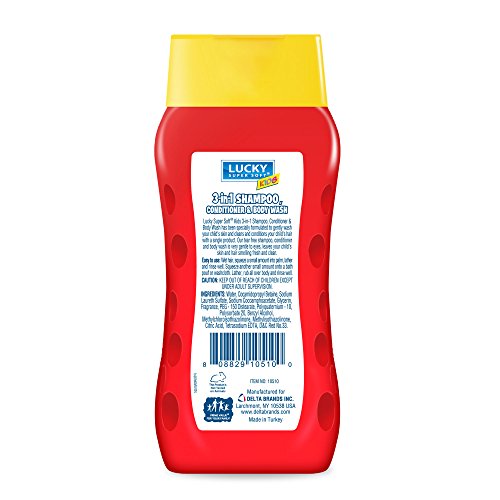 Lucky Super Soft Kids 3 In 1 Shampoo with Detangle Conditioner Body Wash, Strawberry Smarts, 12 Ounce
