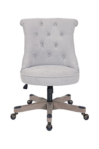 OSP Home Furnishings Hannah Tufted Office Chair with Adjustable Height and Grey Wood Base, Fog Fabric