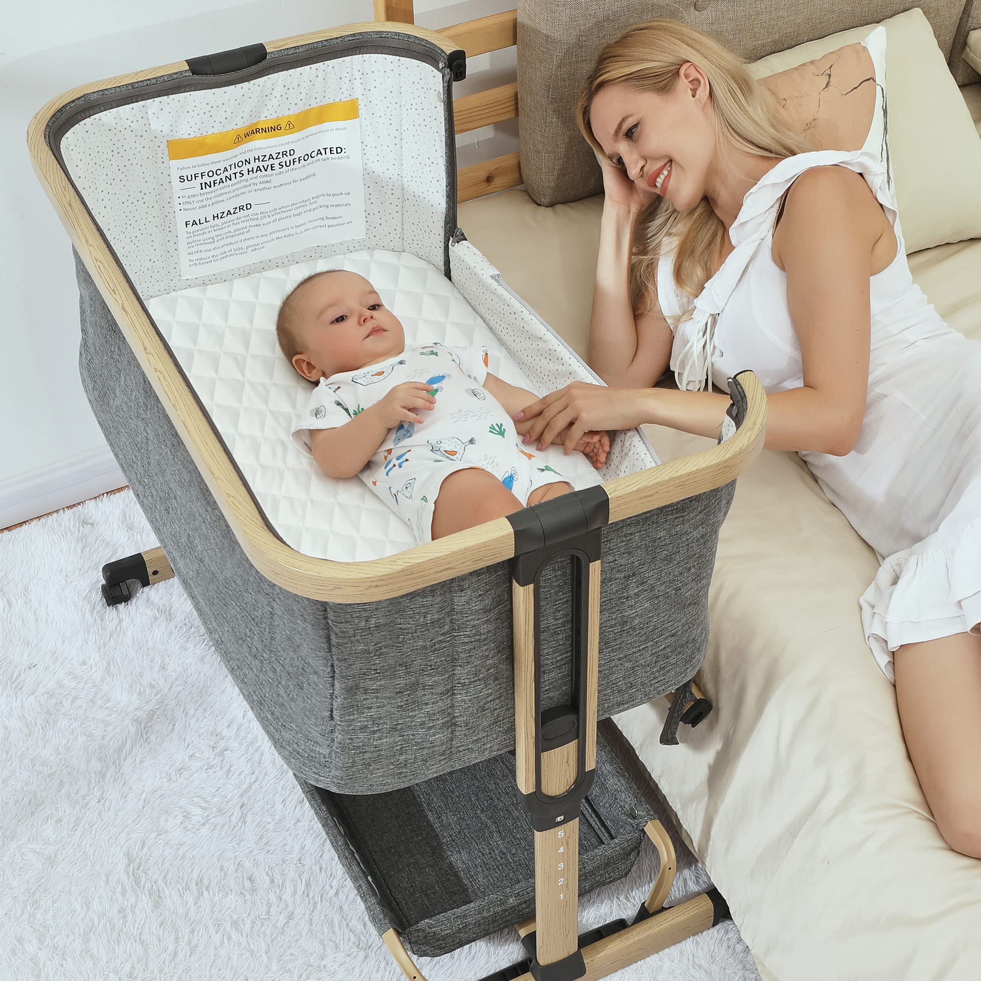 AMKE Bassinet Fitted Waterproof Sheet - 100% Cotton Nursery Bedding, Rectangle and Oval Baby Bassinet Fitted Waterproof Sheets - Fits AMKE Sleeper Crib Mattress