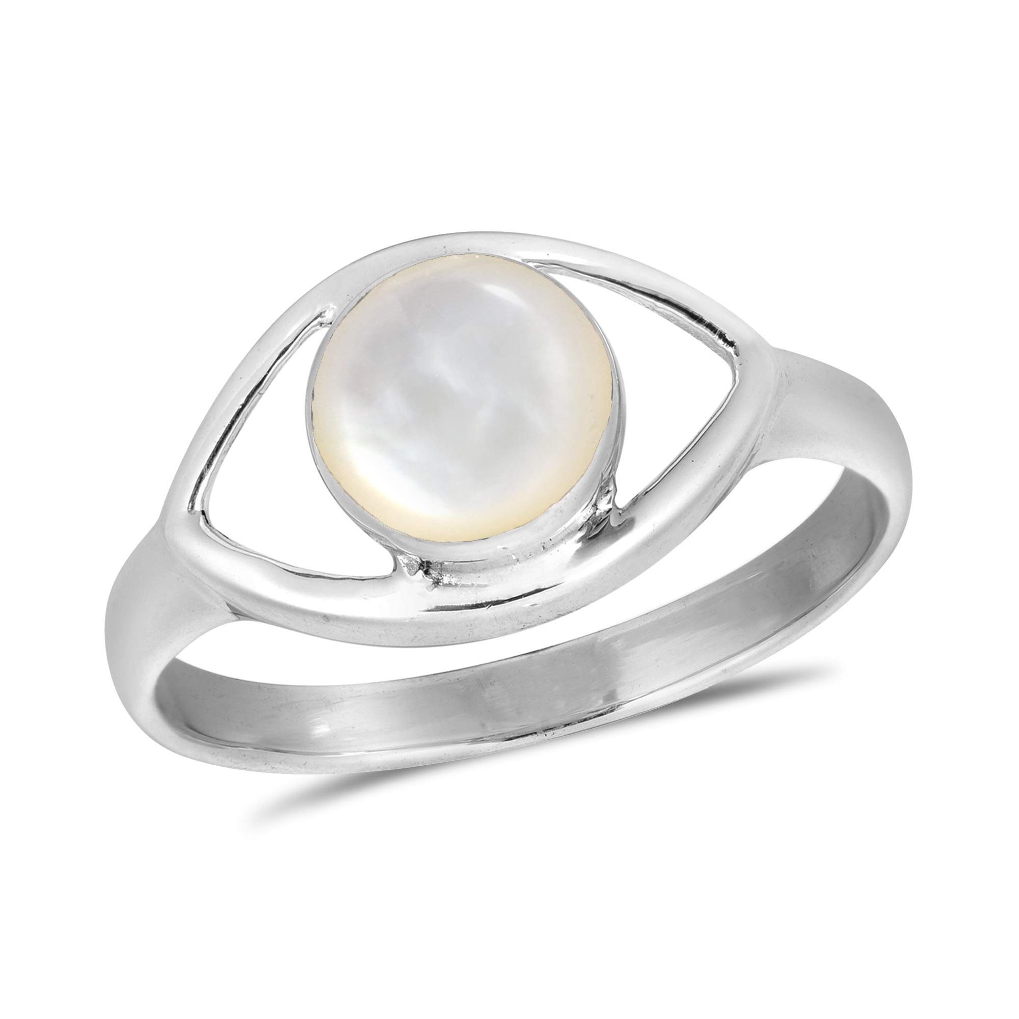 Aeravida Mystical Evil Eye with White Mother of Pearl Inlay .925 Sterling Silver Ring | Classic Wedding Rings For Women | Vintage Comfort Fit Silver Rings for Women | Gift for Women | Sterling Silver Rings Sizes (6-11) | Size (8)
