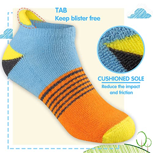 Comfoex Boys Socks 4-6 6-8 8-10 Years Old Ankle Athletic Cotton Socks For Kids Short Half Cushioned Socks 6 Pairs