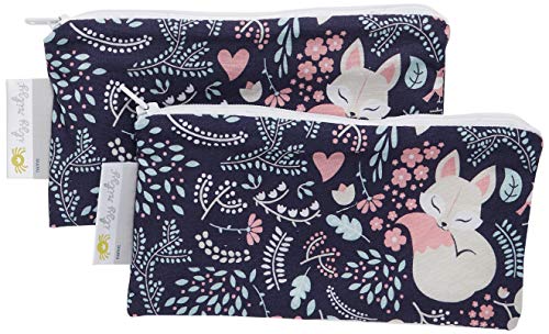 Itzy Ritzy Reusable Mini Snack Bags – 2-Pack of 3.5” x 7” BPA-Free Snack Bags are Food Safe & Washable for Storing Snacks, Pacifiers and Makeup in a Diaper Bag, Purse or Travel Bag, Fox Hollow
