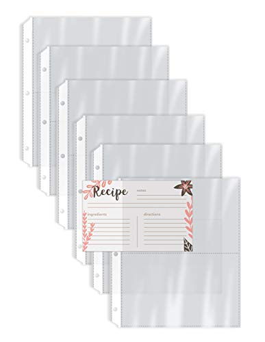 Better Kitchen Products Recipe Card Page Protectors, 100 Count, 4 x 6 inch Pockets, 2 Pockets Per Page, Recipe Book Pocket Page Refill Sheets, 8.5 x 6.9 Inches, 3-Hole Punched-100 Pack
