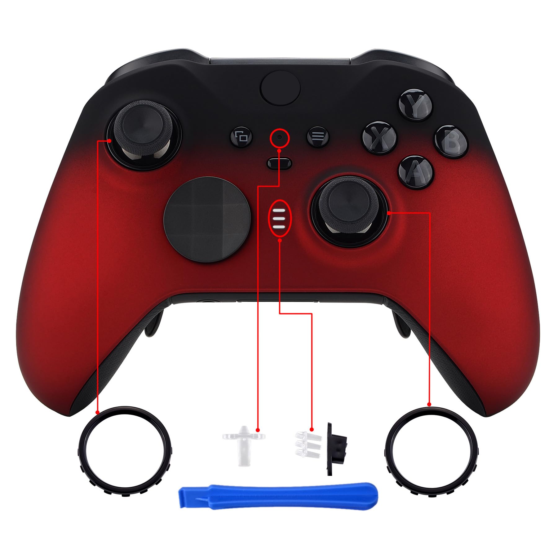 eXtremeRate Shadow Scarlet Red Soft Touch Grip Faceplate for Xbox One Elite Series 2, Front Housing Shell Cover Replacement Kit for Xbox Elite 2 Core Controller Model 1797 - Controller NOT Included