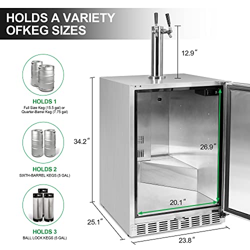 ICEJUNGLE Beer Tap Kegerator, Kegerators Beer Dispenser Beverage Beer Cooler Water Cooler Dispenser 5 Gallon, Full Size Keg,1/4 Keg,1/6 Keg