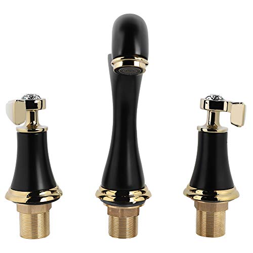 Bathroom Sink Faucet, G1/2 2 Handle 3 Holes Deck Mounted Brass Faucet, Crystal Handle Mixer Tap(Notice The Crystal ON Handle), Matte Black, 1 1/4-1 1/2Inch Sink Hole Size
